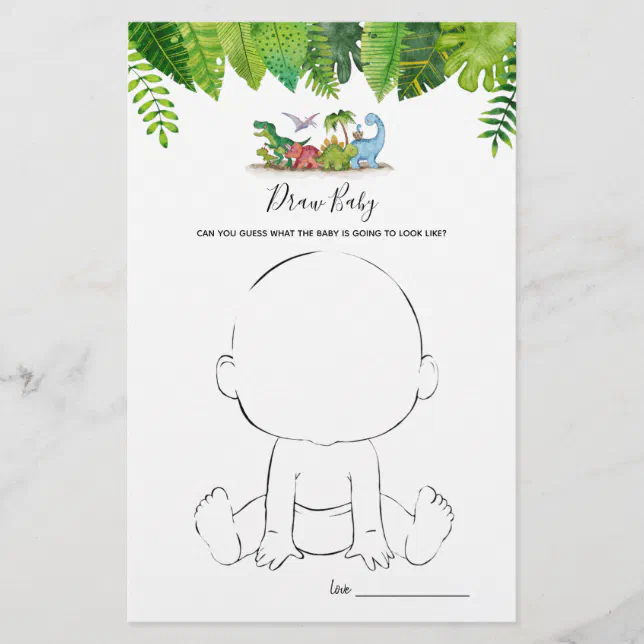 Draw Baby Dinosaur Baby Shower Game | Zazzle