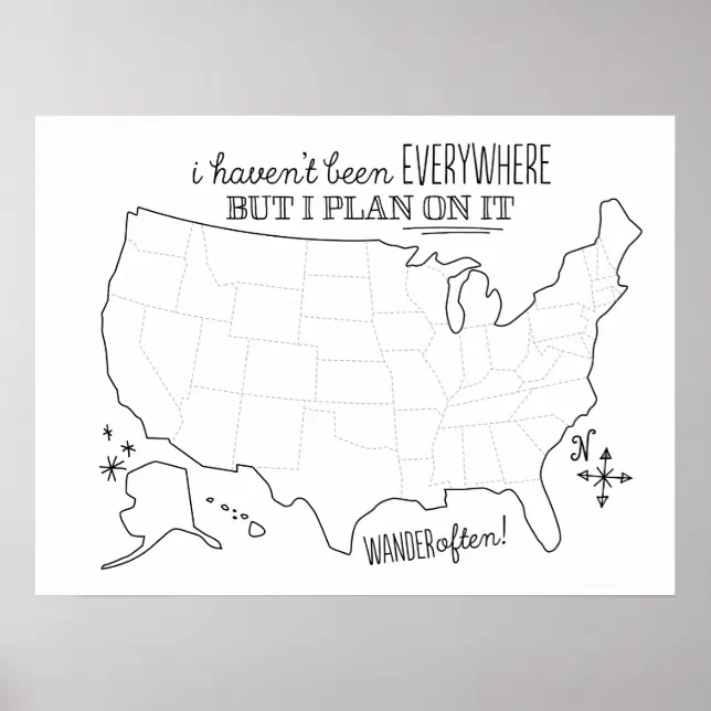 Draw On American Travel Map - Fill in Poster | Zazzle
