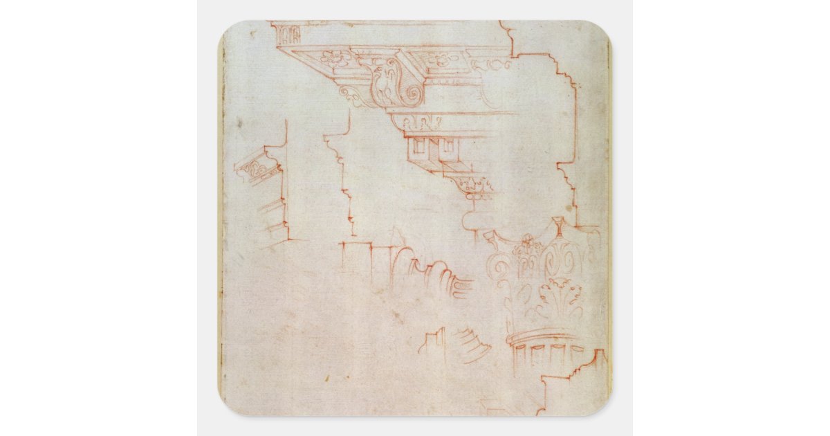 Drawing of architectural details square sticker | Zazzle