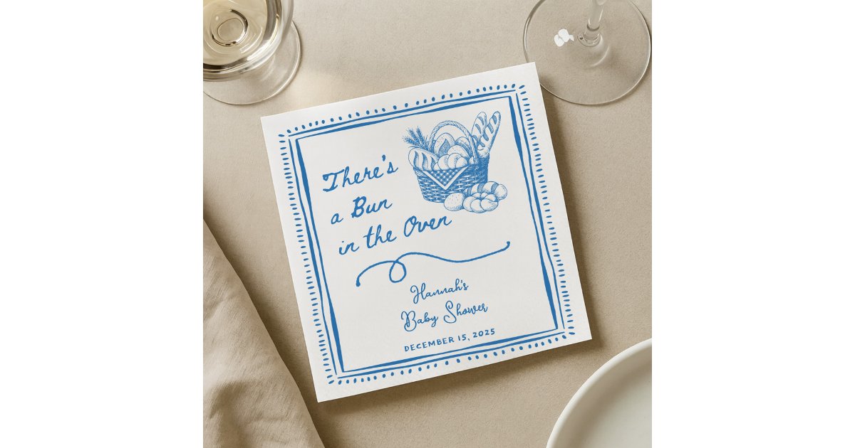 Drawn Blue Bun in the Oven Baby Shower Party Napkins | Zazzle