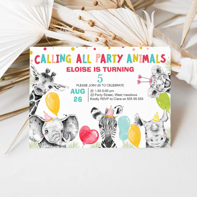 Drawn Calling All Party Animals Safari Birthday Invitation | Zazzle