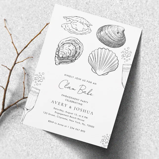 Drawn Champagne Clam Bake Engagement Party Invitation | Zazzle