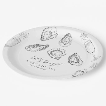 Drawn Champagne & Oysters Roast Engagement Party Paper Plates | Zazzle