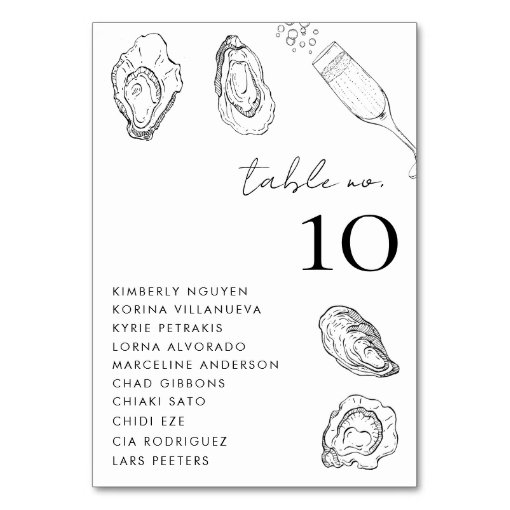 Drawn Oysters Seating Chart Names Wedding Sign Table Number | Zazzle