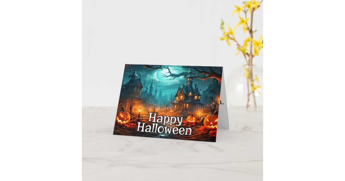 Dreadful Spooky Halloween Haunted House Card | Zazzle