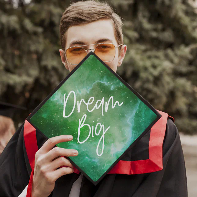 Dream Big Green Galaxy Graduation Graduation Cap Topper | Zazzle