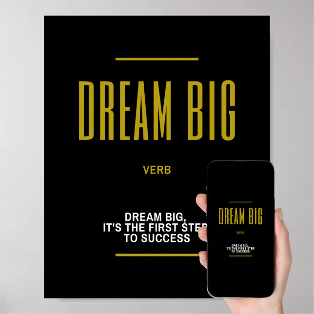 Dream Big Inspirational Quote On Success Poster | Zazzle