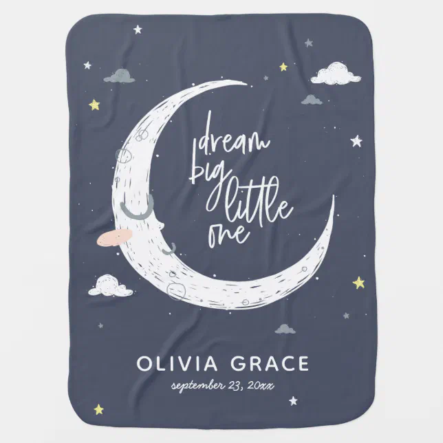 Dream big little one moon + clouds personalized baby blanket | Zazzle