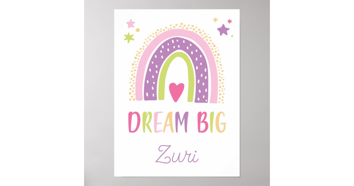 Dream Big Rainbow Hearts Stars Girls Poster | Zazzle