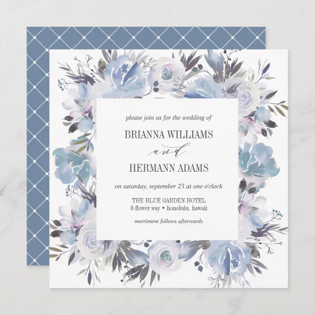Dream Blue | Fancy Spring Floral Diamond Wedding Invitation | Zazzle