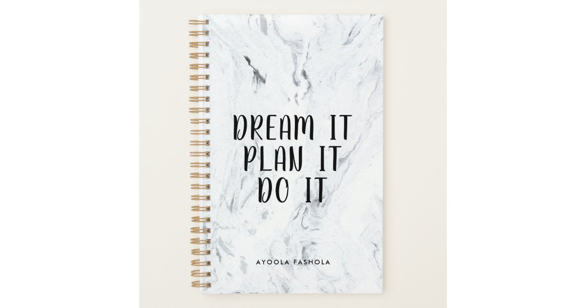 Dream It Plan It Do It Motivational Quote Marble Planner | Zazzle