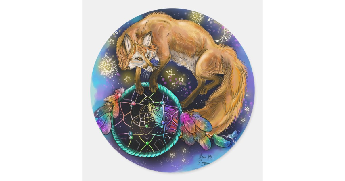 DreamCatcher Fox Classic Round Sticker | Zazzle
