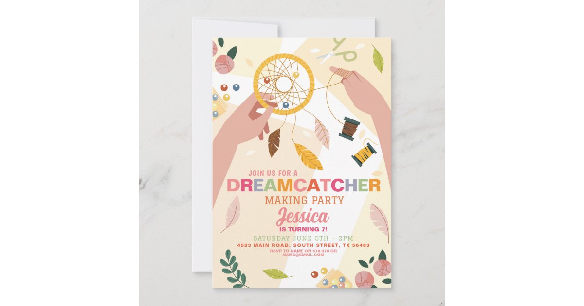 Dreamcatcher Making Crafts Birthday Beading Beads Invitation | Zazzle