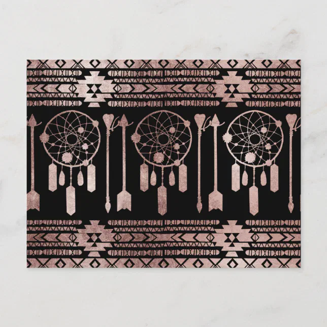 Dreamcatcher Rose Gold Tribal Aztec on Black Postcard | Zazzle