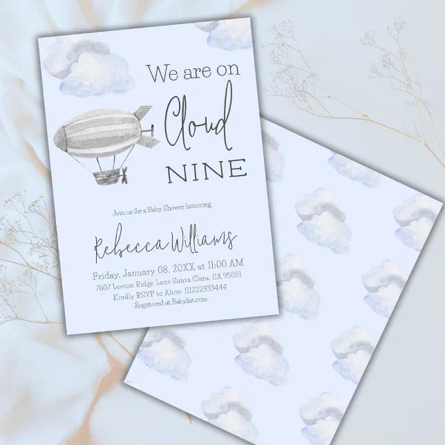 Dreamy Blue Cloud Nine Sky Themed Boy Baby Shower Invitation | Zazzle