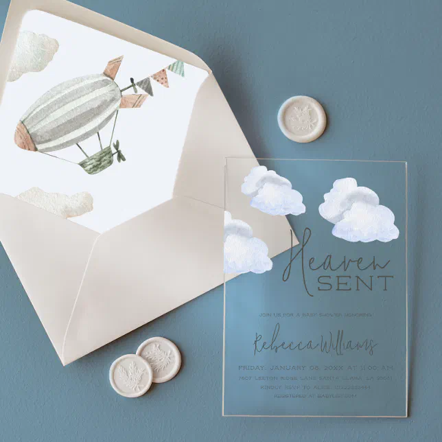 Dreamy Blue Heaven Sent Sky Themed Boy Baby Shower Acrylic Invitations ...