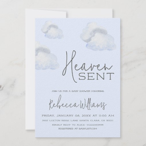 Dreamy Blue Heaven Sent Sky Themed Boy Baby Shower Invitation | Zazzle
