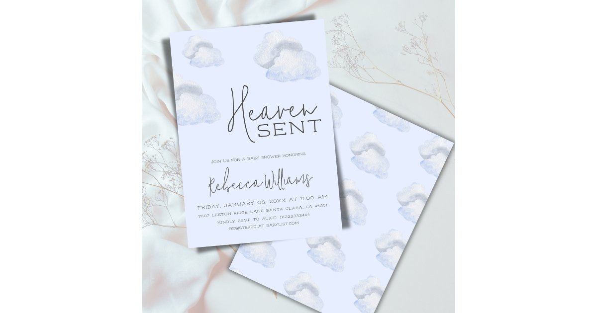 Dreamy Blue Heaven Sent Sky Themed Boy Baby Shower Invitation | Zazzle