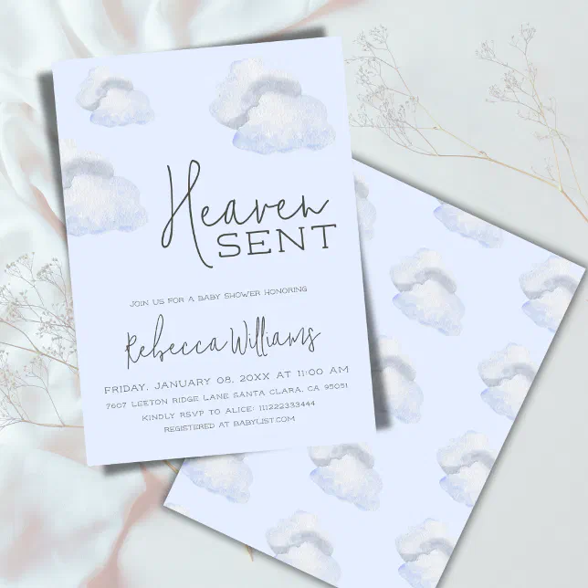 Dreamy Blue Heaven Sent Sky Themed Boy Baby Shower Invitation | Zazzle