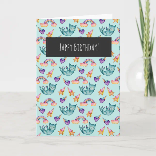 Dreamy Cat Floating in the Sky | Happy Birthday Card | Zazzle