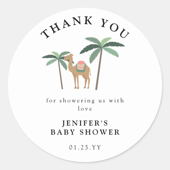 Dreamy Desert Cute Camel Thank You Sticker | Zazzle