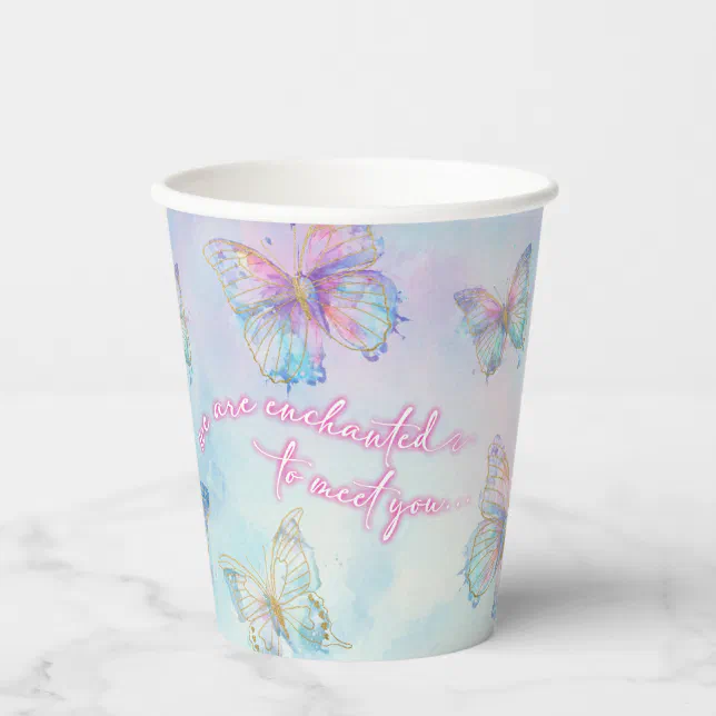 Dreamy Enchanted to Meet You Butterfly Baby Shower Paper Cups | Zazzle