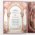 Dreamy Fairytale Palace Dusty Rose QR Code Wedding Tri-Fold Invitation ...