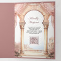 Dreamy Fairytale Palace Dusty Rose QR Code Wedding Tri-Fold Invitation ...