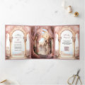 Dreamy Fairytale Palace Dusty Rose QR Code Wedding Tri-Fold Invitation ...