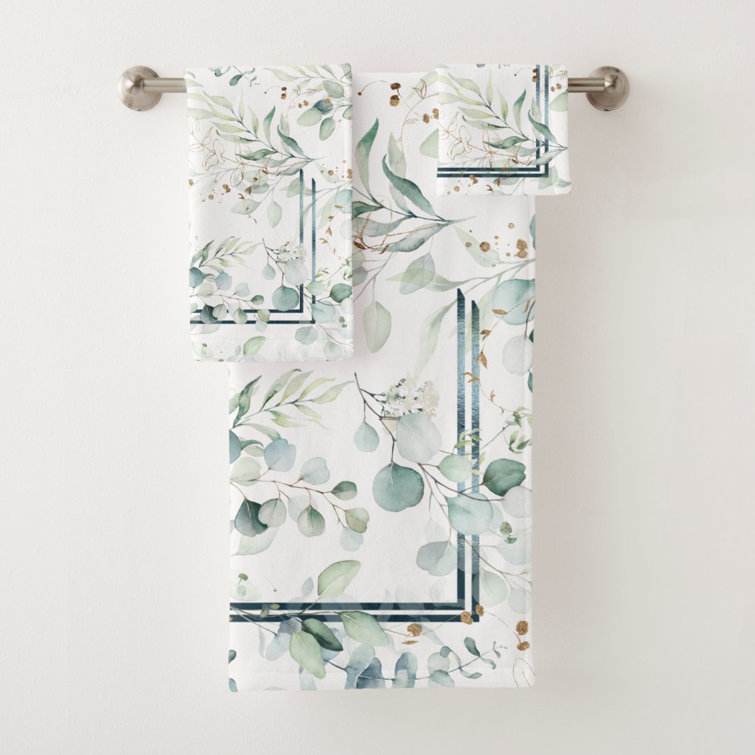 Dreamy Greenery Pattern Green/Blue ID817 Bath Towel Set | Zazzle