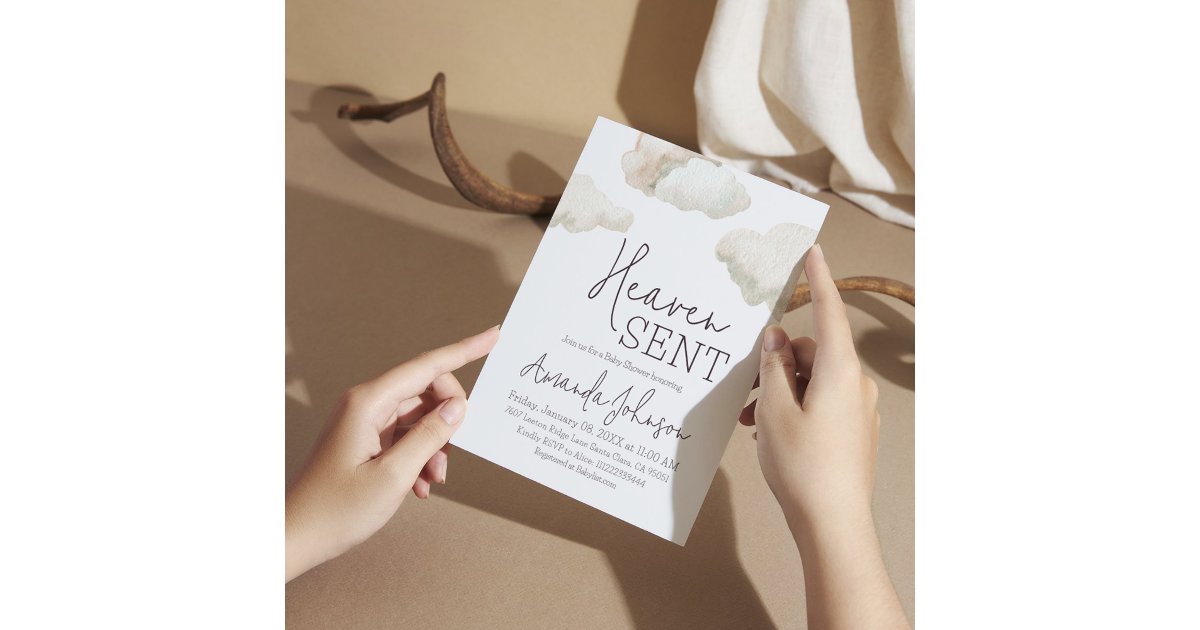 Dreamy Heaven Sent Blue Boy Baby Shower Invitation | Zazzle