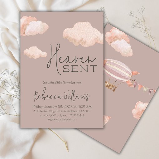 Dreamy Heaven Sent Sky Themed Beige Baby Shower Invitation | Zazzle