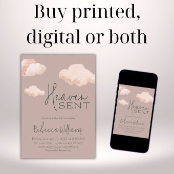 Dreamy Heaven Sent Sky Themed Beige Baby Shower Invitation | Zazzle