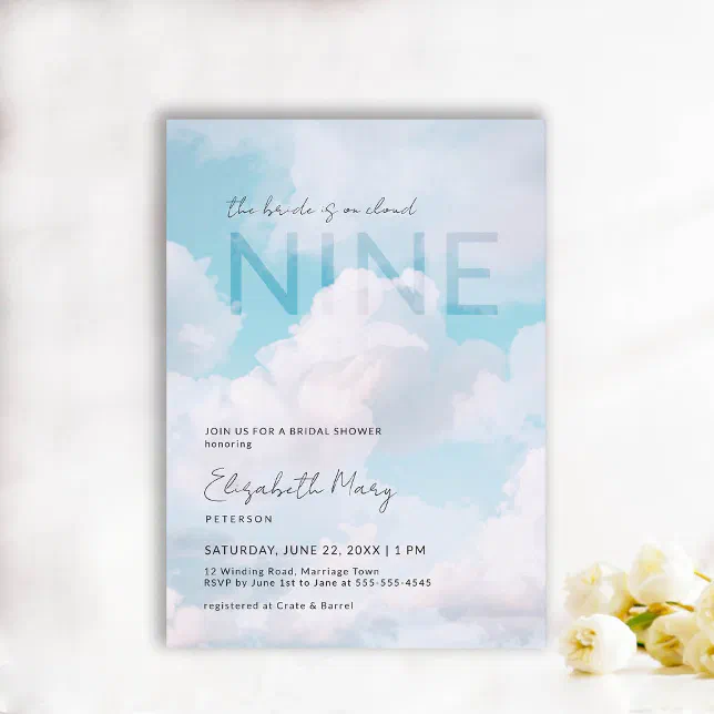 Dreamy On Cloud 9 Modern Elegant Bridal Shower Invitation | Zazzle