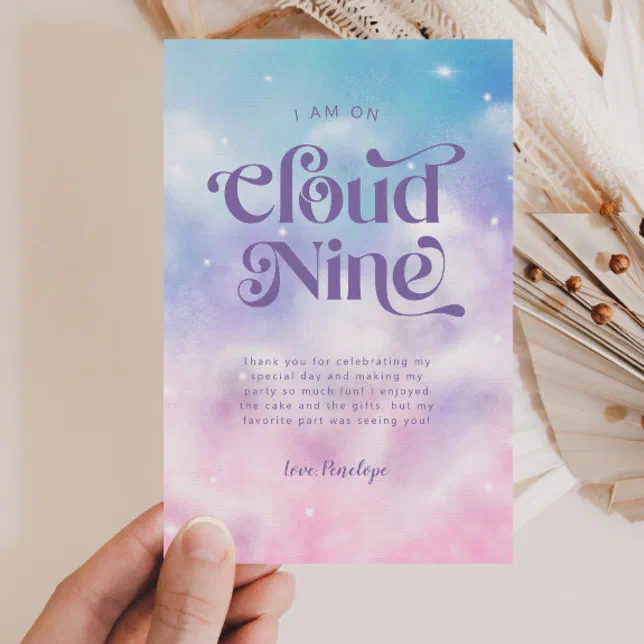 Dreamy Pastel Cloud Nine 9th Birthday Party Thank You Card | Zazzle