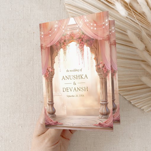 Dreamy Pink Floral Indian Mandap Hindu Wedding Invitation | Zazzle