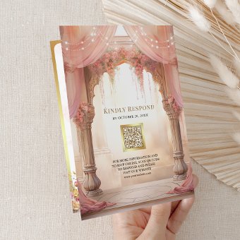 Dreamy Pink Floral Indian Mandap Hindu Wedding Invitation | Zazzle