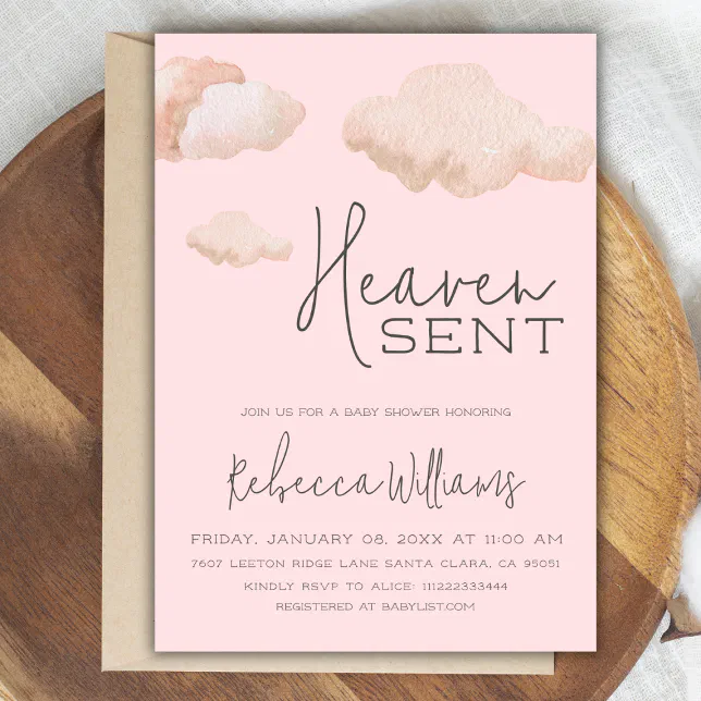 Dreamy Pink Heaven Sent Sky Theme Girl Baby Shower Invitation | Zazzle