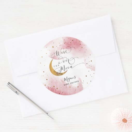 Dreamy Pink Over The Moon Girl Baby Shower Classic Round Sticker | Zazzle