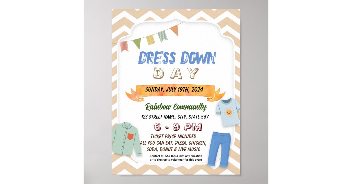 Dress down day event flyer poster template | Zazzle