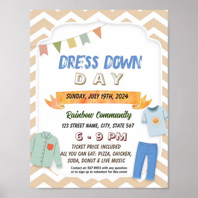 Dress down day event flyer poster template | Zazzle