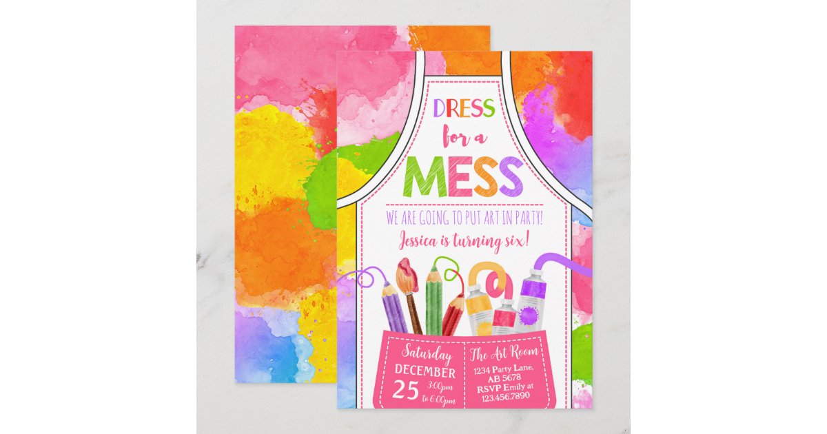 Dress For A Mess Art Birthday Invitation | Zazzle