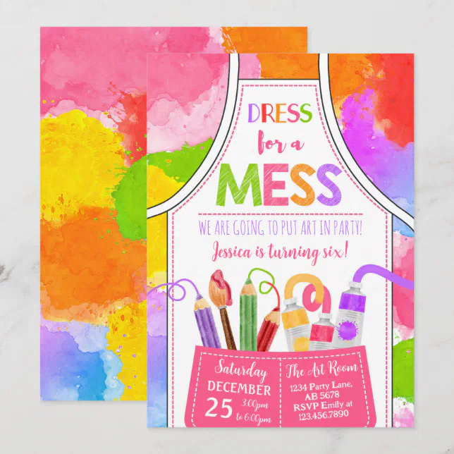 Dress For A Mess Art Birthday Invitation | Zazzle