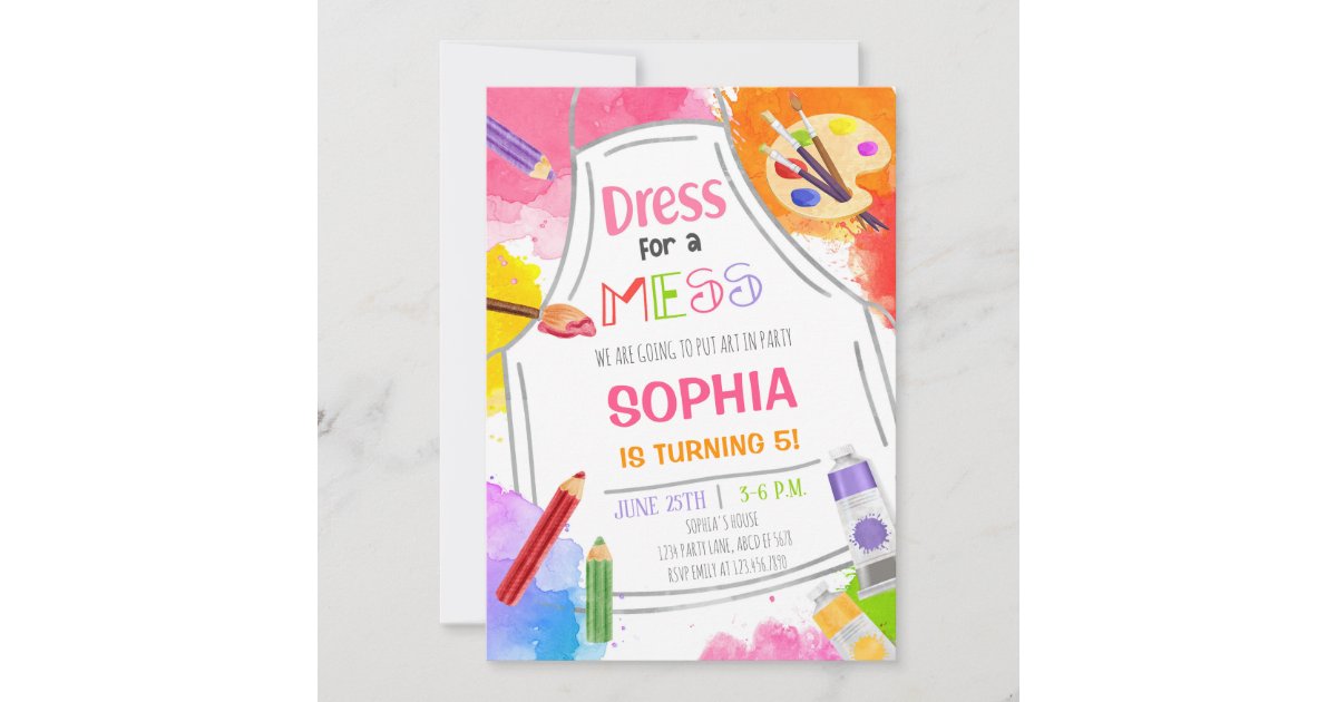 Dress For A Mess Art Birthday Invitation | Zazzle