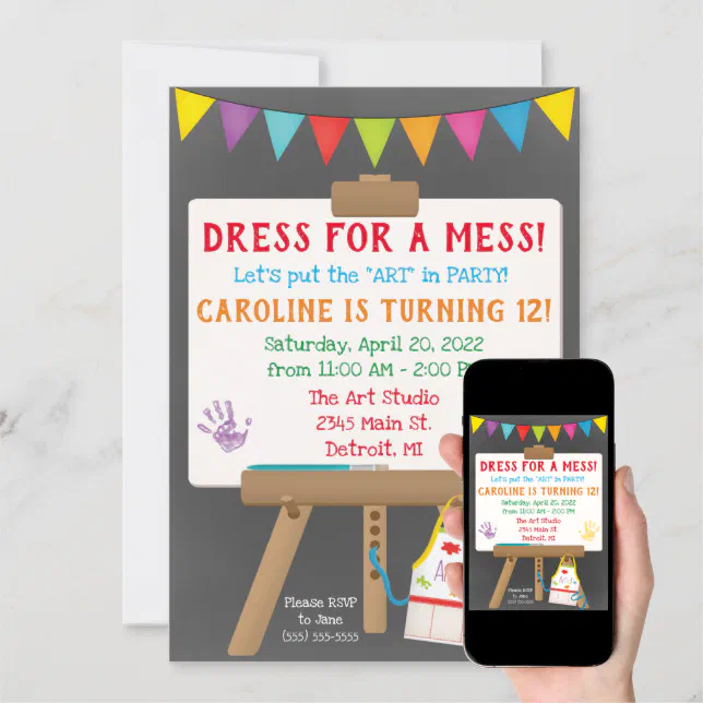 Dress for a Mess, Art Party Invitation | Zazzle