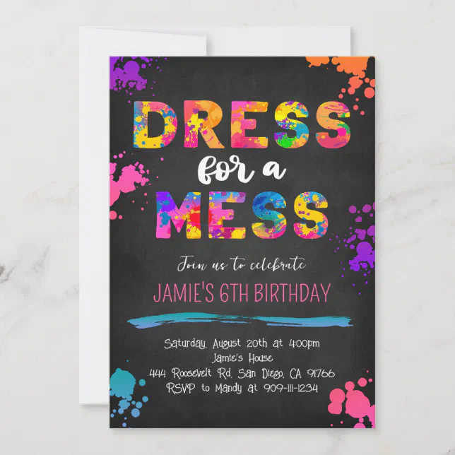 Dress for a Mess Paint Art Invitation | Zazzle