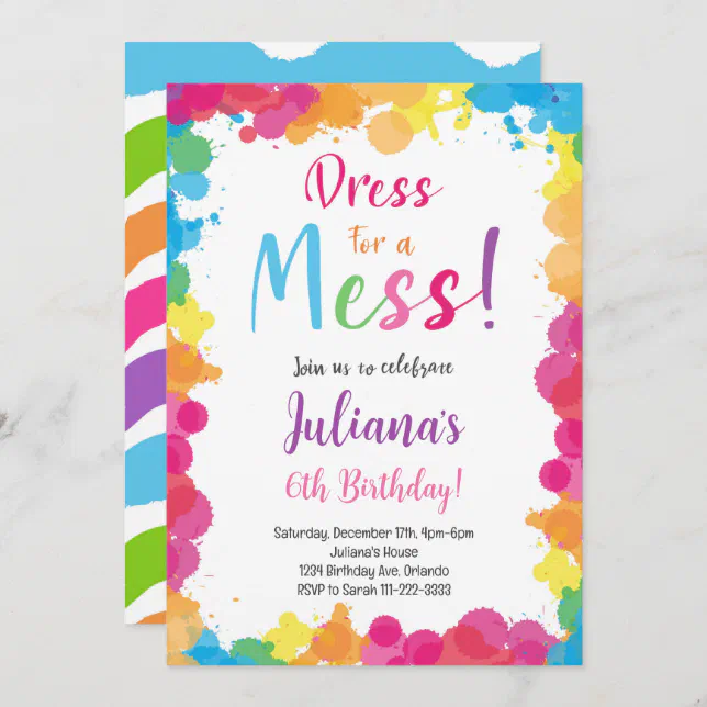 Dress for a Mess Painting Birthday Invitation | Zazzle