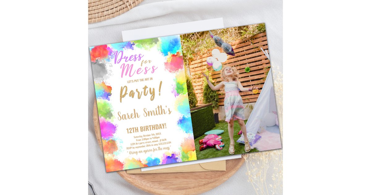 Dress for Mess Paint Birthday Invitation | Zazzle