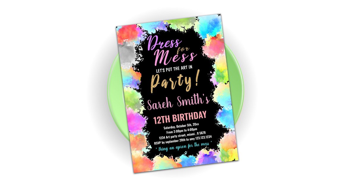 Dress for Mess Paint Birthday Invitations | Zazzle