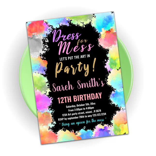 Dress for Mess Paint Birthday Invitations | Zazzle